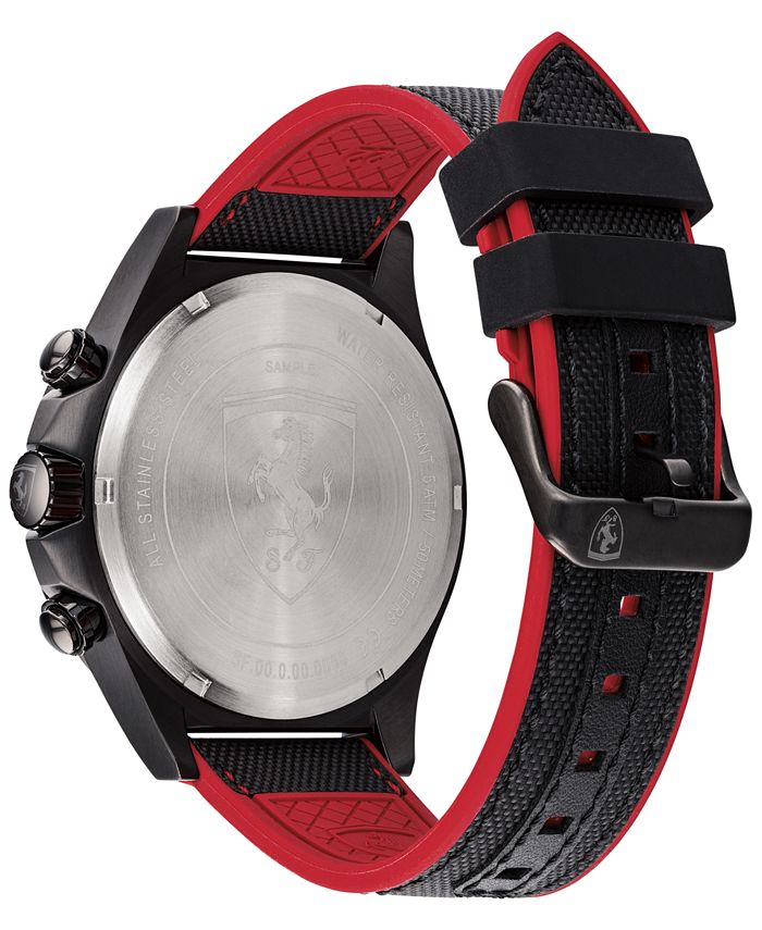 Ferrari Men's Chronograph Pilota Black Nylon & Red Silicone Strap Watch ...