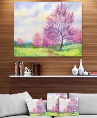 Designart 'Purple Spring Landscape' Floral Metal Wall Art - 40" X 30 ...