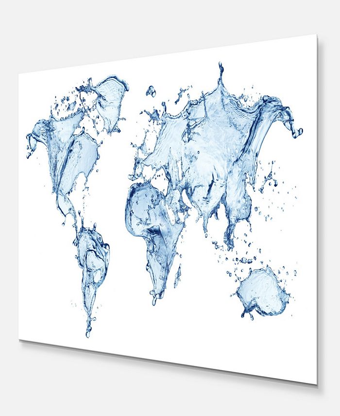 Design Art Designart 'World Map Water Splash' Abstract Map Metal Wall ...