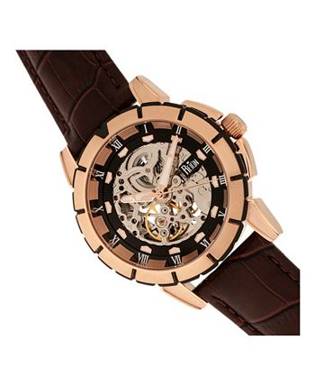 Reign Philippe Automatic Rose Gold Case, Black Dial, Genuine Brown ...