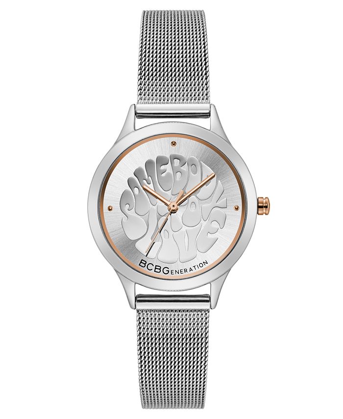 BCBGeneration Ladies Silver Mesh Bracelet Watch with Affirmation Dial ...