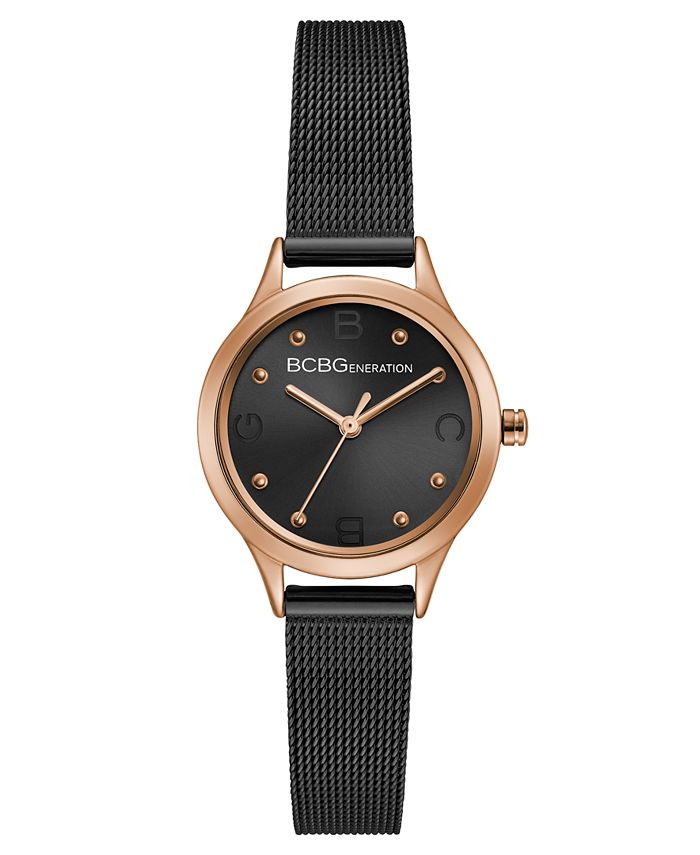 BCBGeneration Ladies Black Dial Black Mesh Bracelet Watch with Rose ...