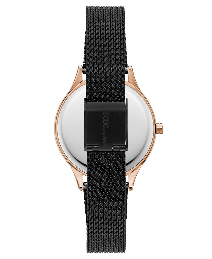 BCBGeneration Ladies Black Mesh Bracelet Watch with Purple Dial - Macy's