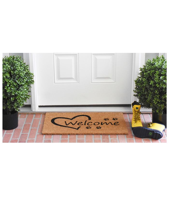 Home & More Open Heart Paws Coir/Vinyl Doormat, 17" x 29" - Macy's