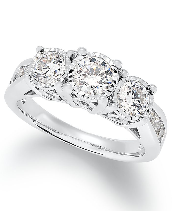 TruMiracle Diamond Trinity Ring (1-1/2 ct. t.w.) in 14k White Gold - Macy's