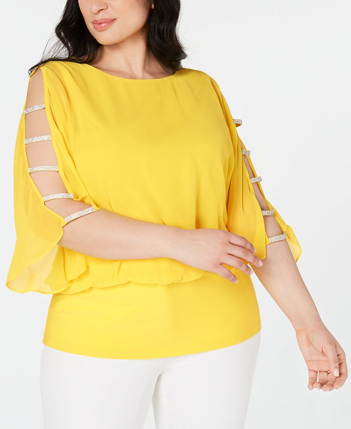 MSK Plus Size Rhinestone-Trim Blouson Top - Macy's