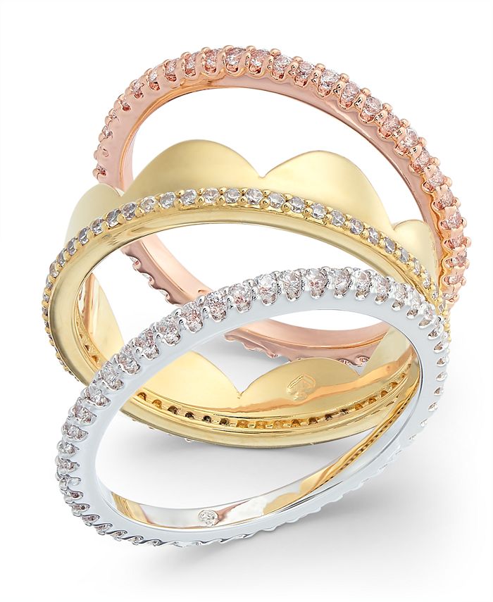 kate spade new york Tricolor 3-Pc. Set Cubic Zirconia Stackable Rings ...