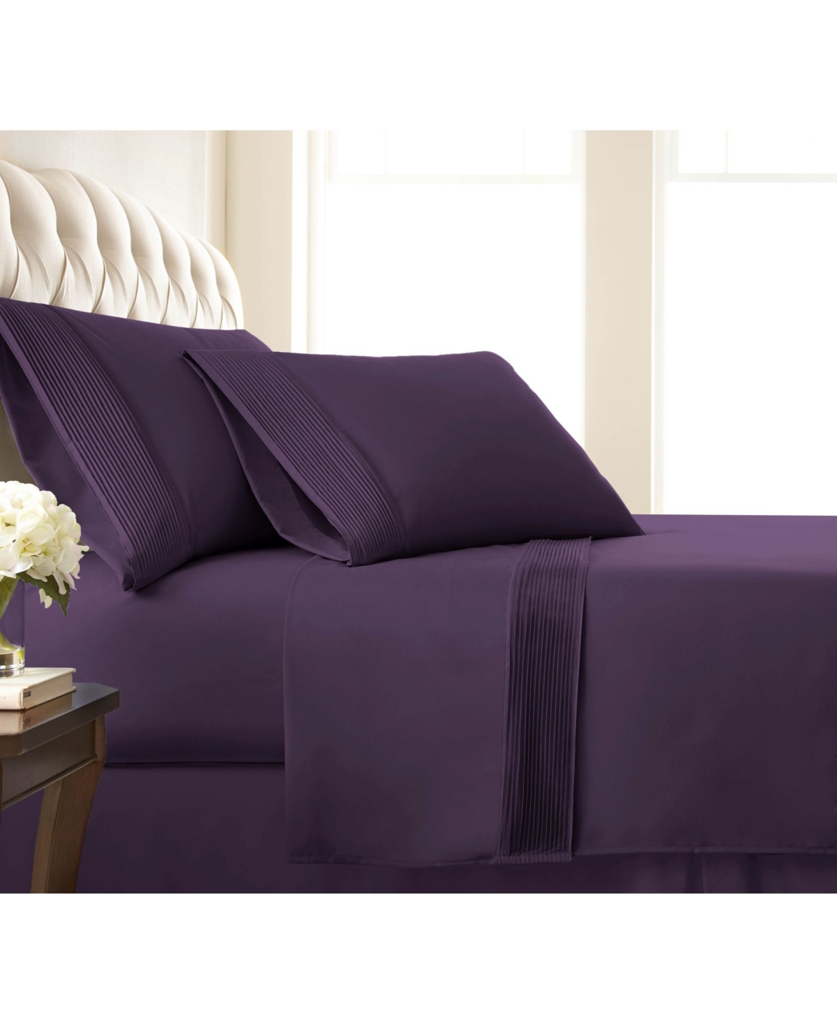 Southshore Fine Linens Classy Pleated 21 Extra deep  Pocket Sheet Set  California King - Purple