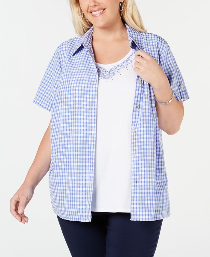 Alfred Dunner Plus Size The Summer Wind Cotton Layered-Look Top - Macy's
