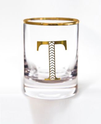 Qualia Glass Monogram Rim and Letter T Double Old Fashioned Glasses ...
