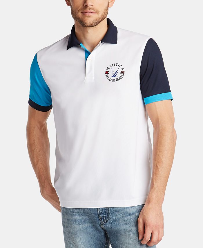 Nautica Mens Blue Sail Classic Fit Moisture Wicking Colorblock Polo