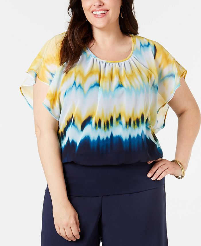 JM Collection Plus Size Printed Tie Dye Banded-Hem Top, Created for ...