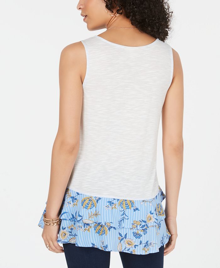 Style & Co Mixed-Media Tiered Ruffle Top, Created for Macy's - Macy's