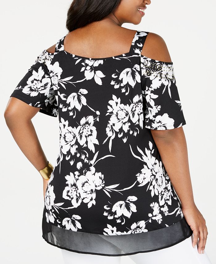 Belldini Plus Size Cold-Shoulder Chiffon-Hem Tunic - Macy's