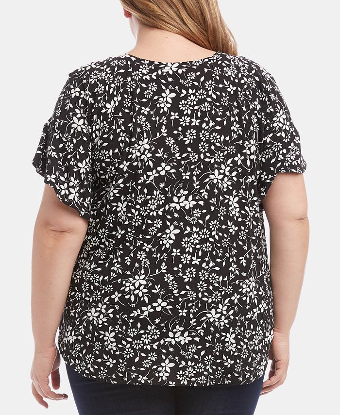 Karen Kane Plus Size V-Neck Ruffle-Sleeve Top - Macy's