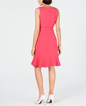 Calvin Klein Ruffle-Hem Belted Dress - Macy's