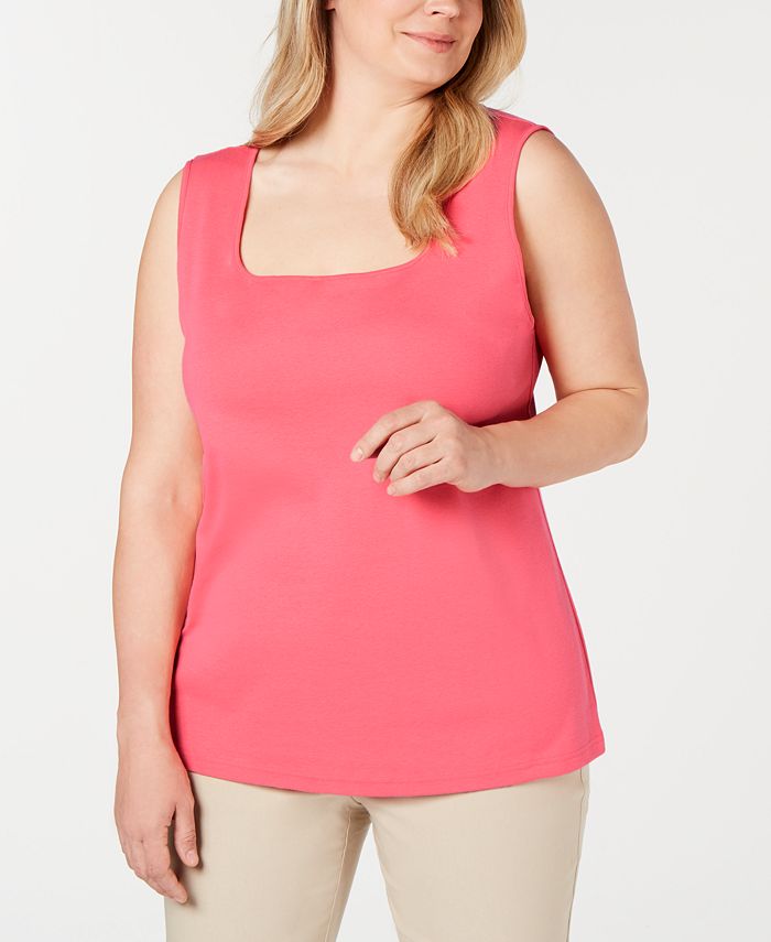 Karen Scott Plus Size Cotton Square-Neck Tank Top, Created for Macy's ...