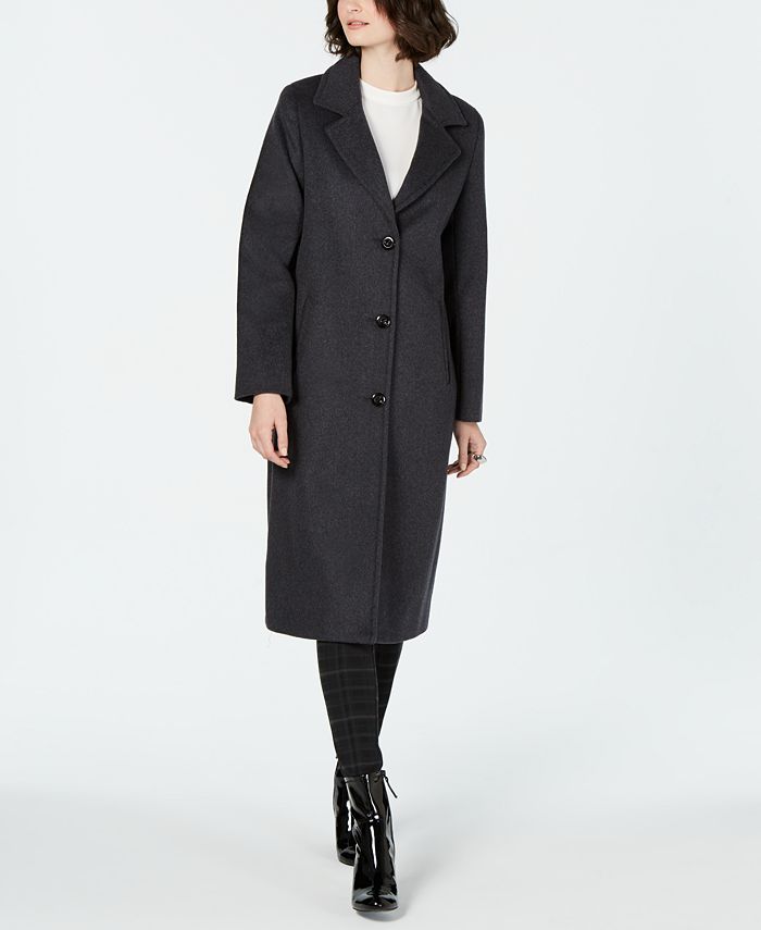 Jones New York Petite Single-Breasted Notch Collar Reefer Maxi Coat ...