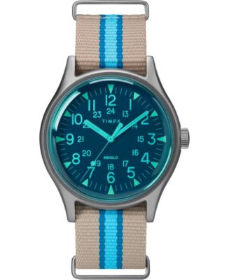 Timex MK1 Aluminum California 40mm Tan with Blue Stripe Fabric Strap ...