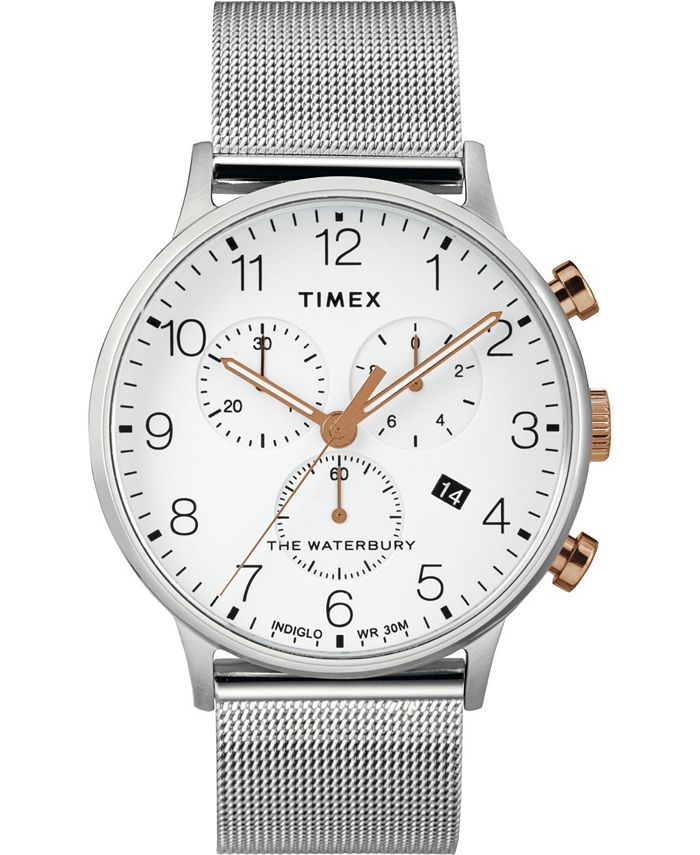 Timex Waterbury Classic Chronograph 40mm Stainless Steel Silver Mesh ...