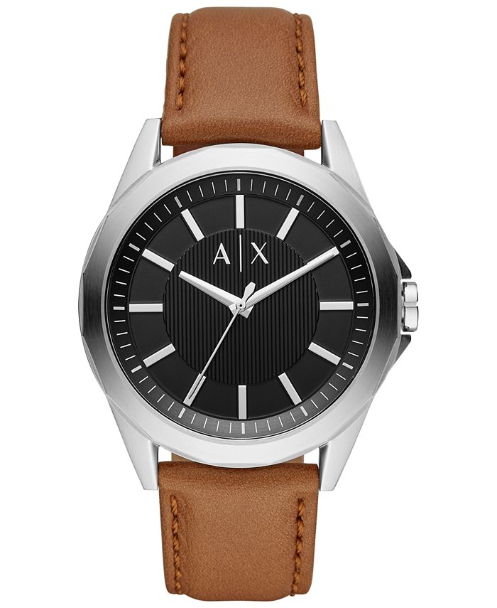 A|X Armani Exchange Men's Drexler Brown Leather Strap Watch 44mm - Macy's