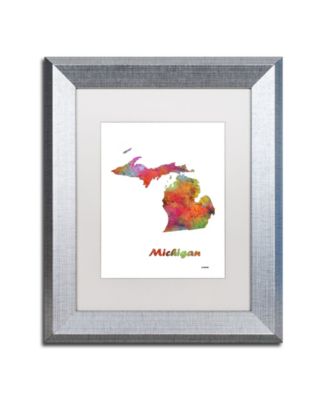 Marlene Watson 'Michigan State Map-1' Matted Framed Art - 11" x 14 ...