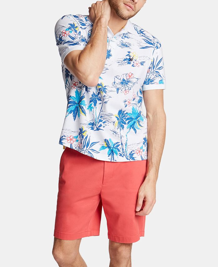 Nautica Mens Blue Sail Classic Fit Tropical Print Polo Created For