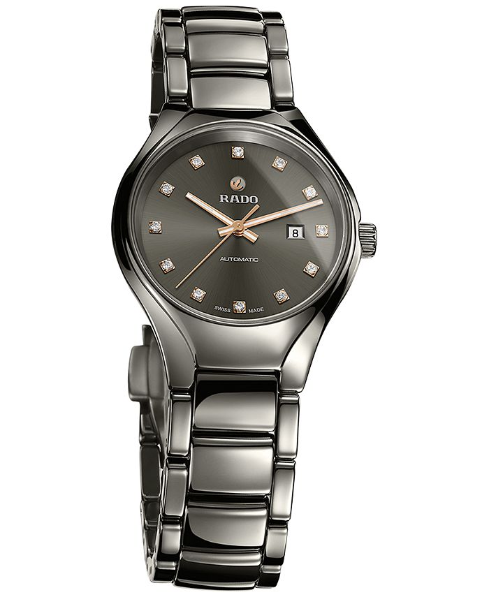 Rado Women's Swiss Automatic True Diamond (1/10 ct. t.w.) Plasma-Tone ...