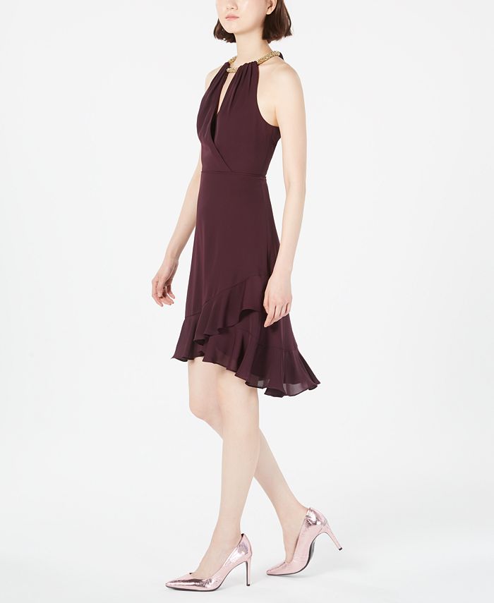 Calvin Klein Solid Chiffon Halter Dress - Macy's