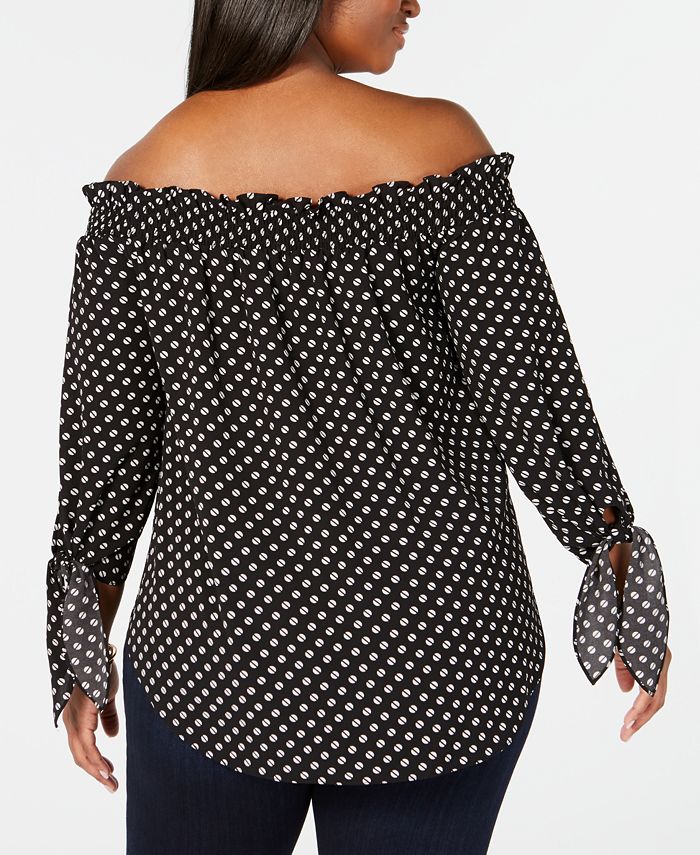 Michael Kors Plus Size Printed Ruffled Off-The-Shoulder Top - Macy's