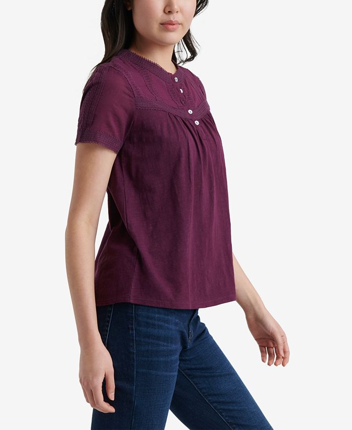 Lucky Brand Cotton Lace-Trim Henley Top - Macy's Lucky Brand Cotton Lace-Trim Henley Top - Macy's