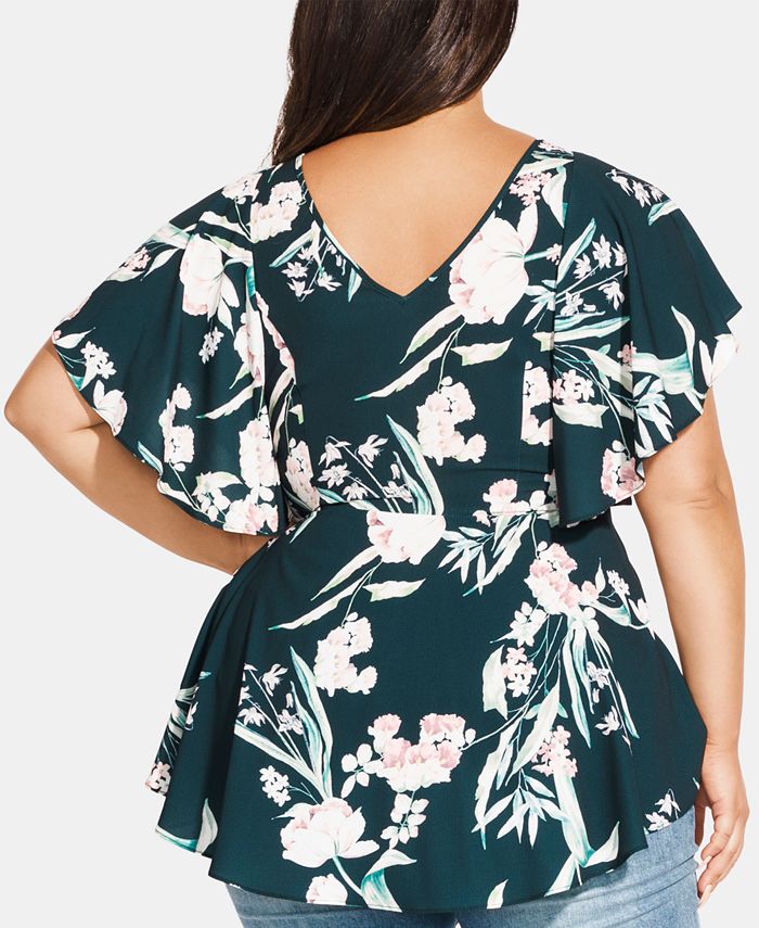 City Chic Trendy Plus Size Floral-Print High-Low Top - Macy's