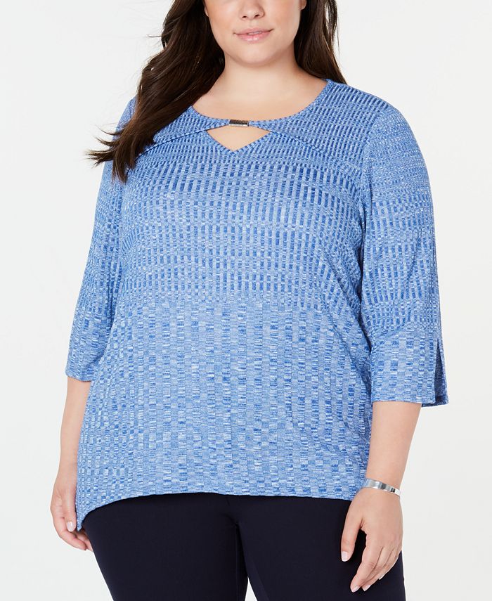 Alfred Dunner Plus Size Lake Tahoe Textured Keyhole Top - Macy's