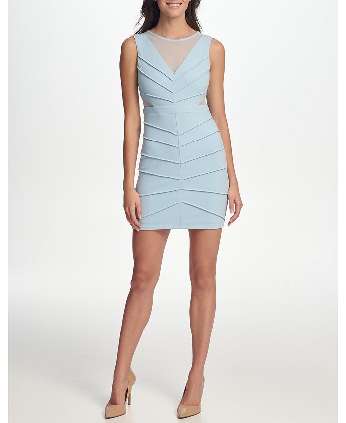 GUESS Scuba Crepe Illusion-Neck Sheath Dress with Mesh Cutouts - Macy's
