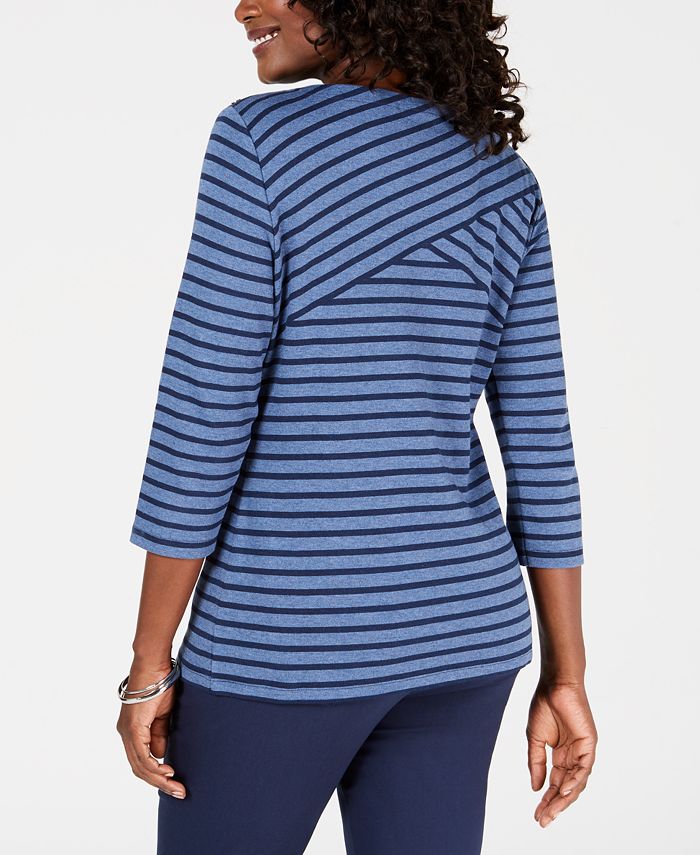 Karen Scott Striped Crossover Top, Created for Macy's - Macy's