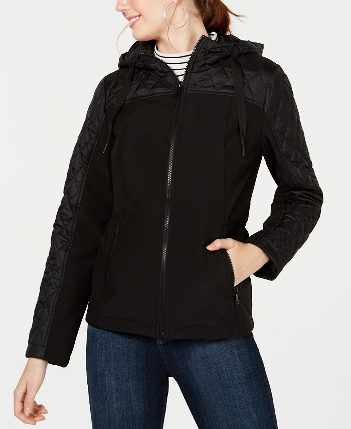 Sebby Juniors' Mixed-Media Hooded Jacket - Macy's