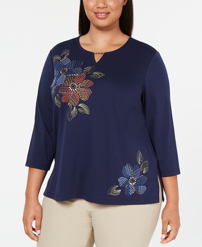 Alfred Dunner Plus Size Lake Tahoe Embellished Top - Macy's