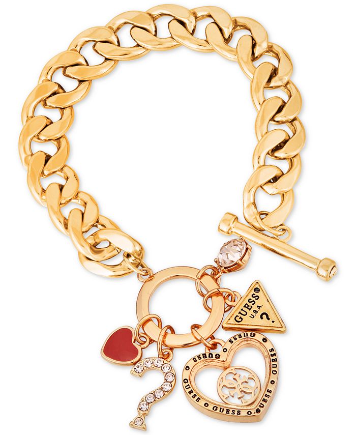 GUESS Crystal Multi-Charm Link Bracelet - Macy's