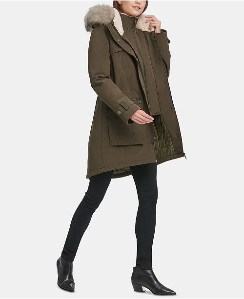 DKNY Faux-Fur-Trim Hooded Parka Coat & Reviews - Coats - Women - Macy's
