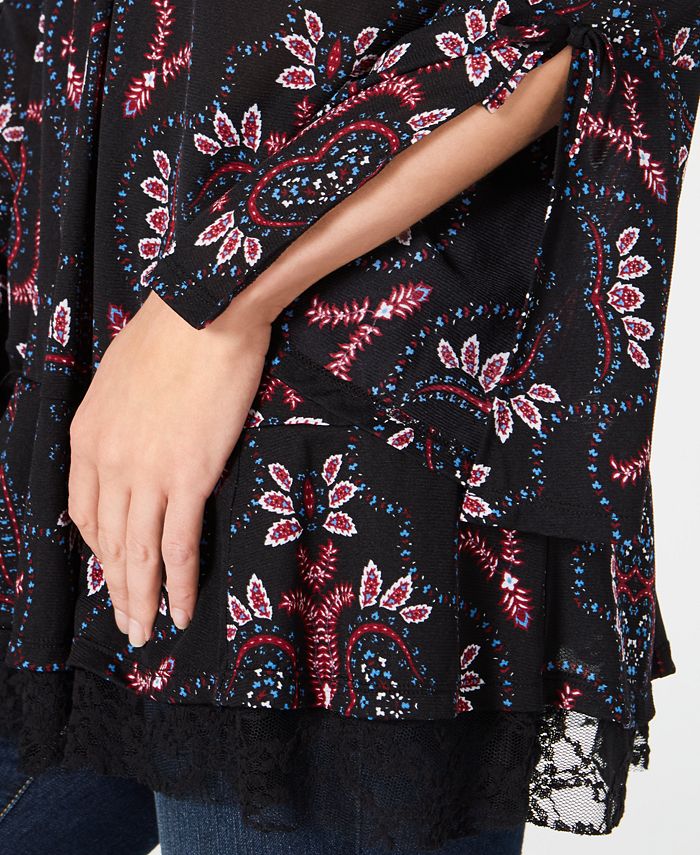 Style & Co Printed Lace-Trimmed Bell-Sleeve Tunic Top, Created for Macy ...