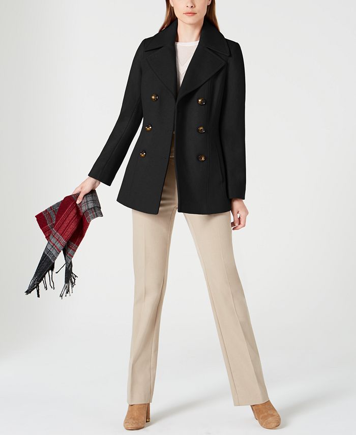 London Fog Double Breasted Plaid Scarf Peacoat Macys