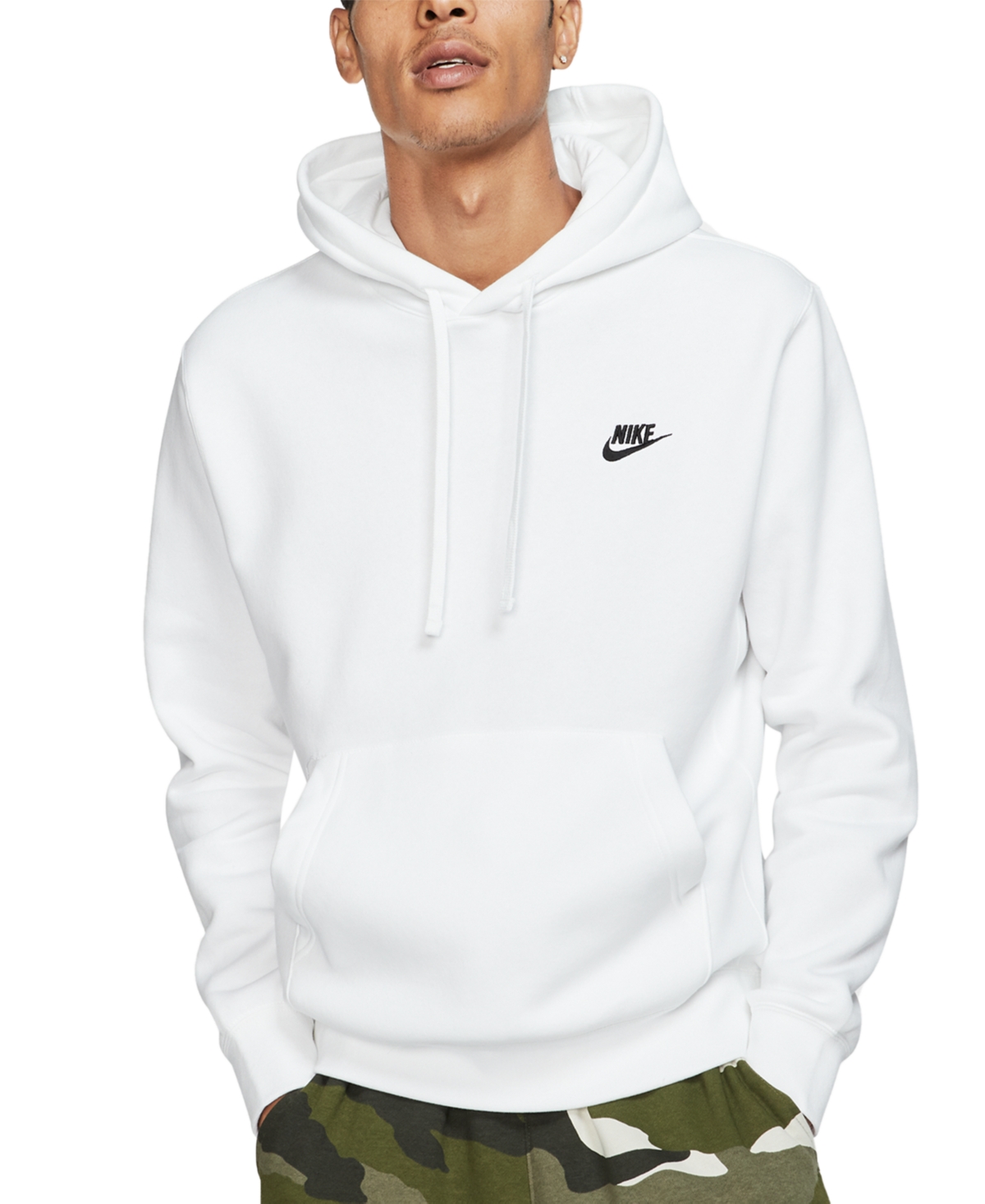 Nike Mens Sportswear Club Fleece Pullover Hoodie - White