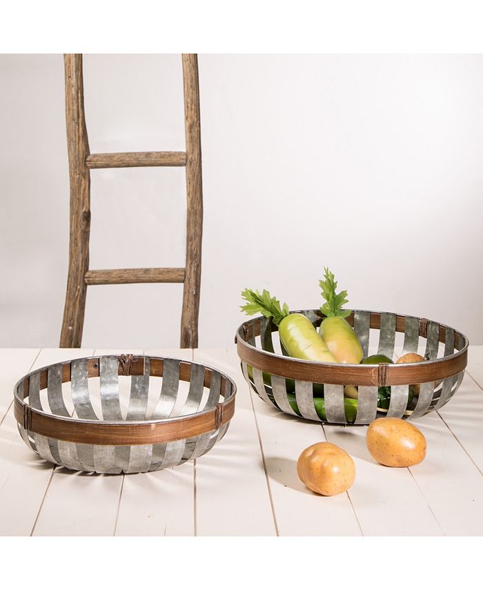 Glitzhome Farmhouse Galvanized Metal Slotted Table Basket, Set of 2 ...