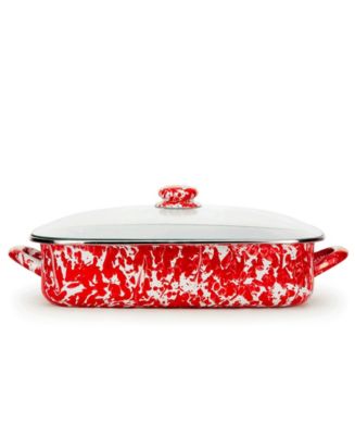 Golden Rabbit Red Swirl Enamelware Collection 10.5 Quart Roasting Pan ...