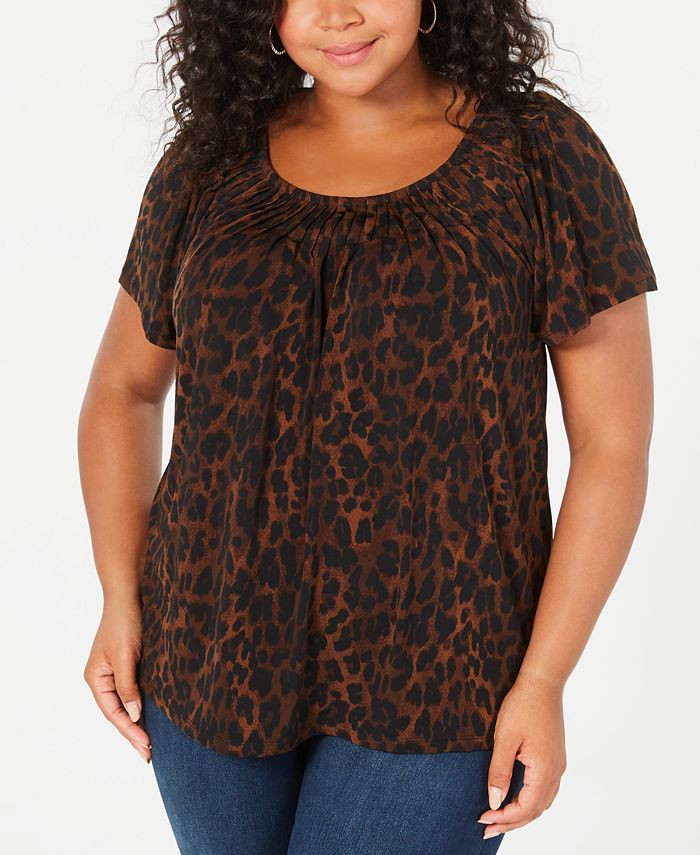 Style And Co Plus Size Printed Pleat Neck Top Created For Macys Macys