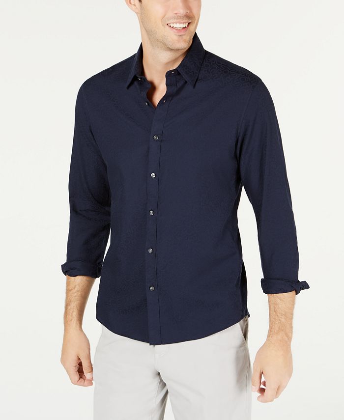 Michael Kors Men's Slim-Fit Stretch MK Logo Shirt - Macy's