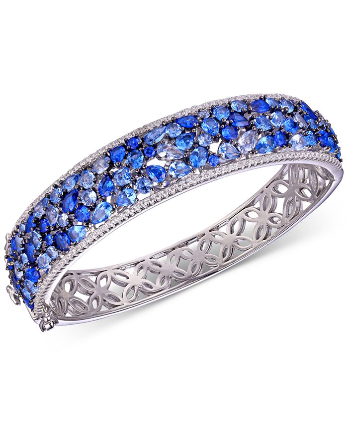 Tiara Blue Cubic Zirconia Hinge Bangle Bracelet in Sterling Silver - Macy's