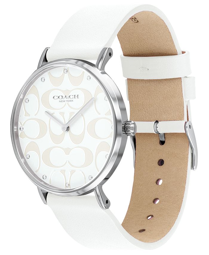COACH Women's Perry White Leather Strap Watch 36mm - Macy's