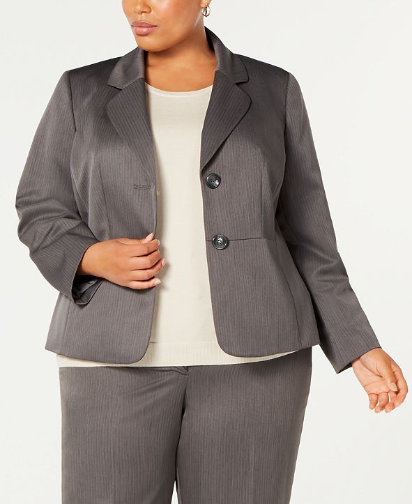 Le Suit Plus Size Pinstripe Two Button Pant Suit And Reviews Wear To Work Plus Sizes Macys