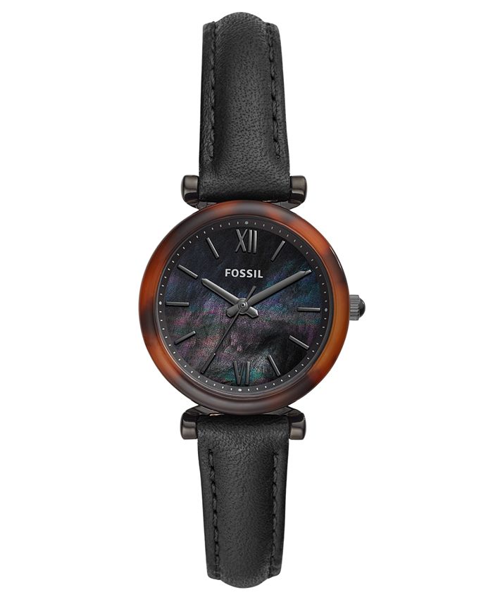 Fossil Women's Mini Carlie Black Leather Strap Watch 28mm - Macy's